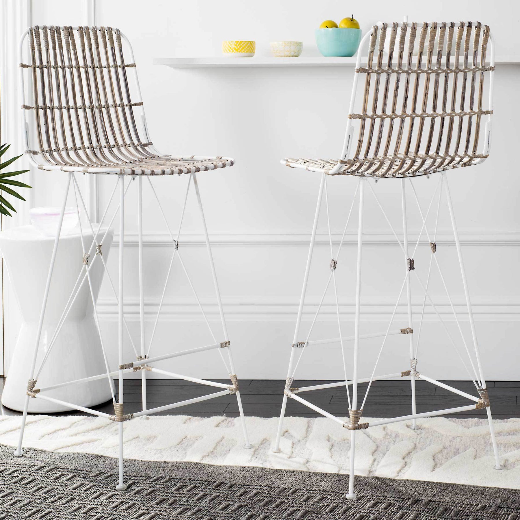 Millie Wicker Bar Stool White Wash (Set of 2) - Froy.com