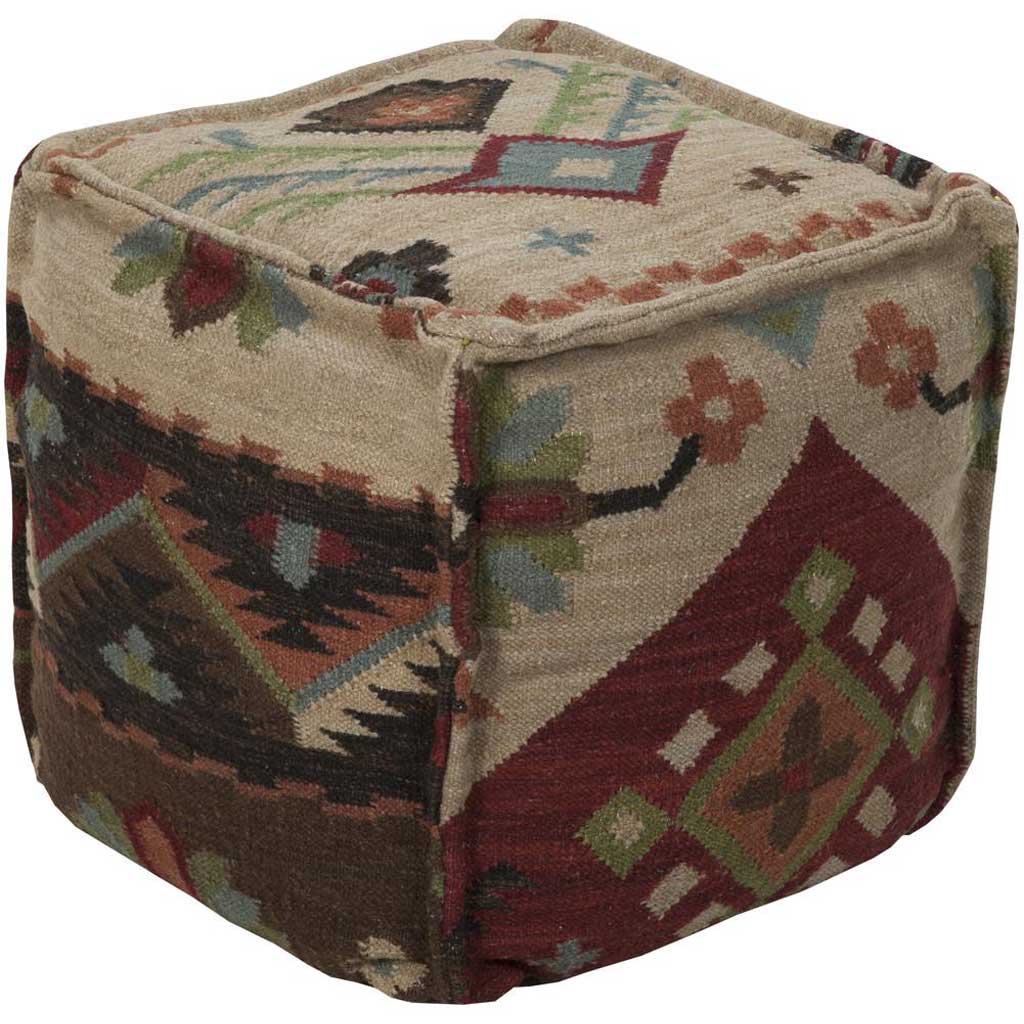 Standard Burgundy/Beige Cube Pouf - Froy.com