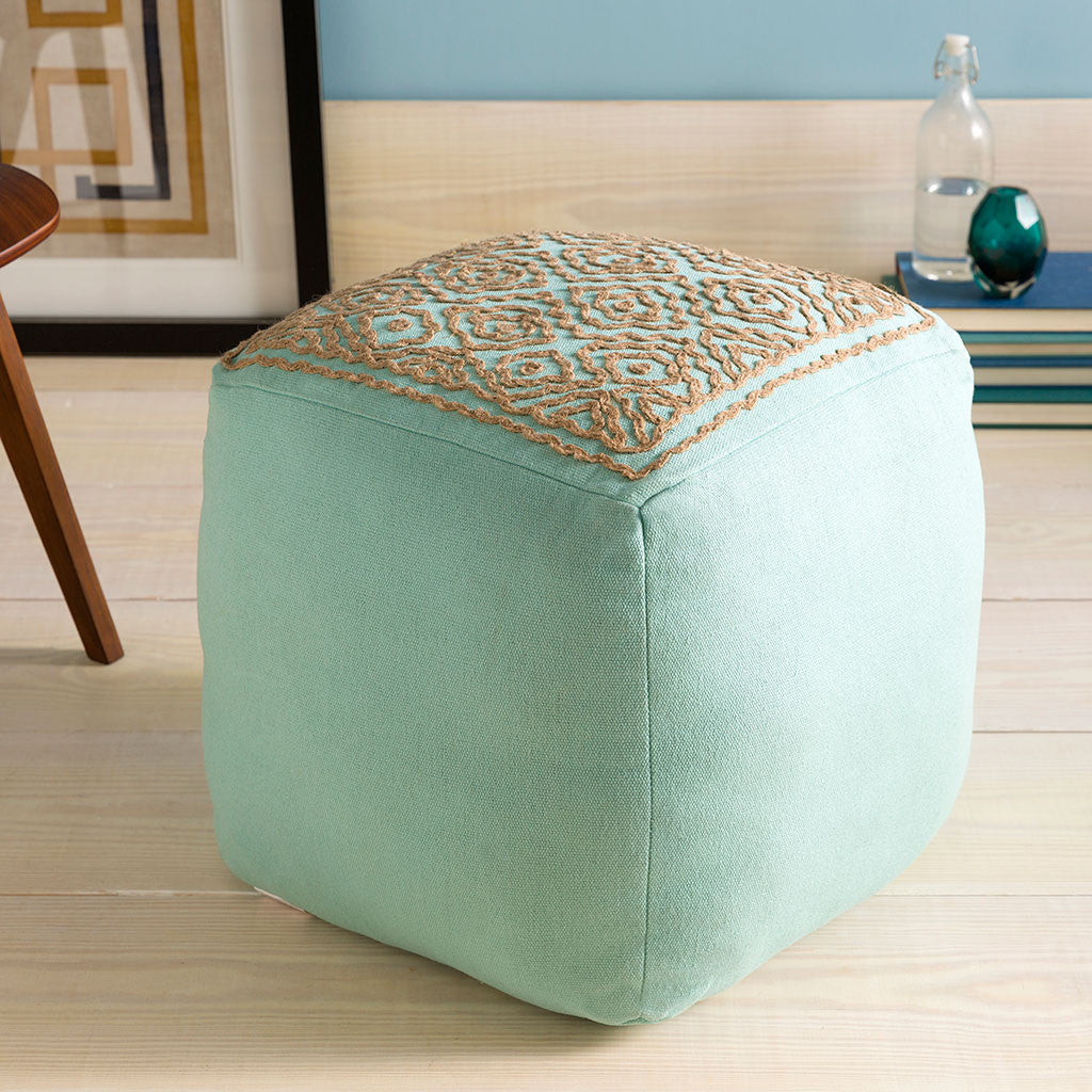 Standard Mint/Taupe Cube Pouf - Froy.com
