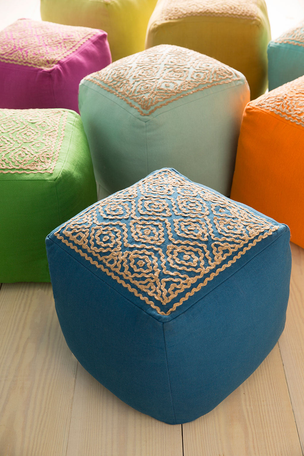 Standard Navy/Taupe Cube Pouf - Froy.com