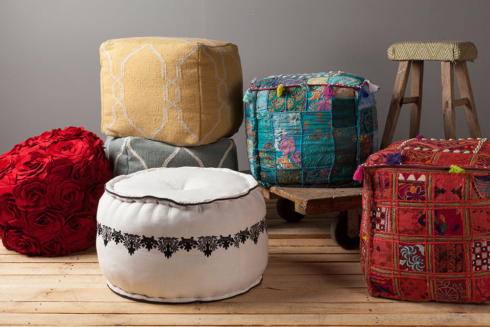 Standard Red/Multi-Color Cube Pouf - Froy.com