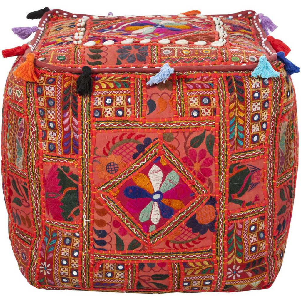 Standard Red/Multi-Color Cube Pouf - Froy.com